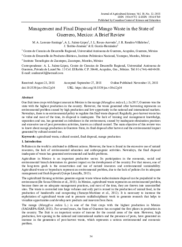 (PDF) Management and Final Disposal of Mango Waste in the State of ...
