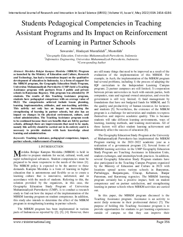 (PDF) Students Pedagogical Competencies in Teaching Assistant Programs ...
