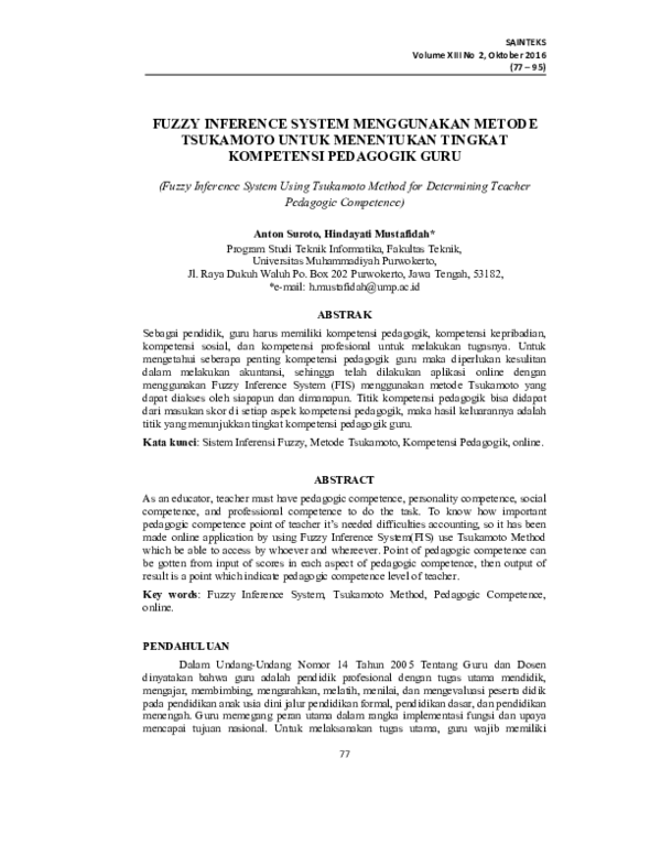 (PDF) Fuzzy Inference System Menggunakan Metode Tsukamoto Untuk Menentukan Tingkat Kompetensi ...