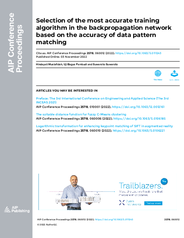 Pdf Selection Of The Most Accurate Training Algorithm In The Backpropagation Network Based On