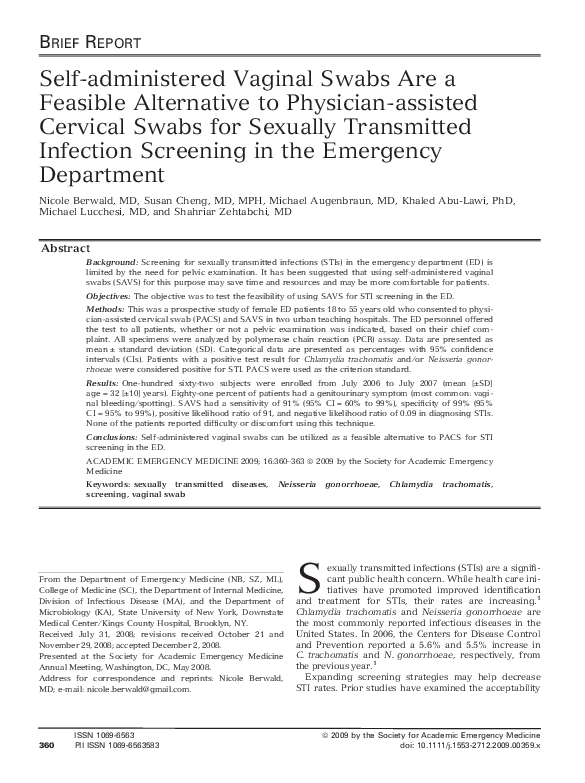 (PDF) Self-administered Vaginal Swabs Are a Feasible Alternative to ...