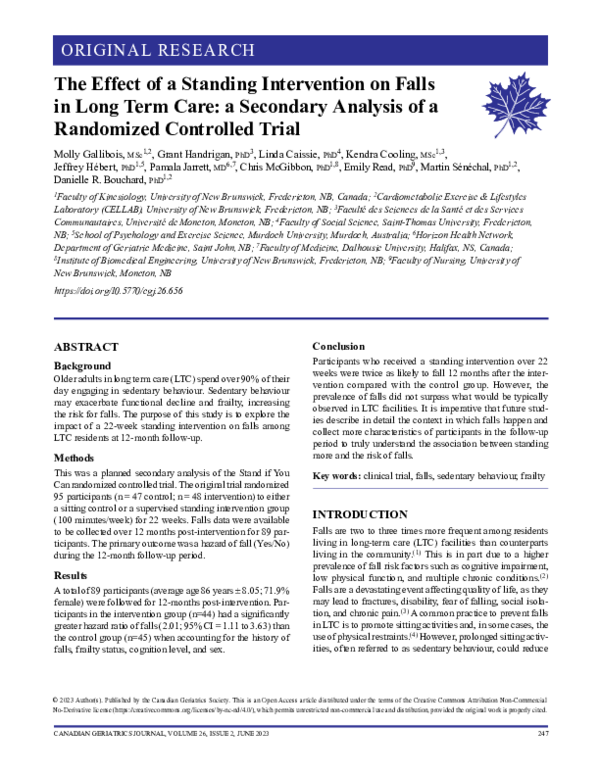 (PDF) The Effect of a Standing Intervention on Falls in Long Term Care ...