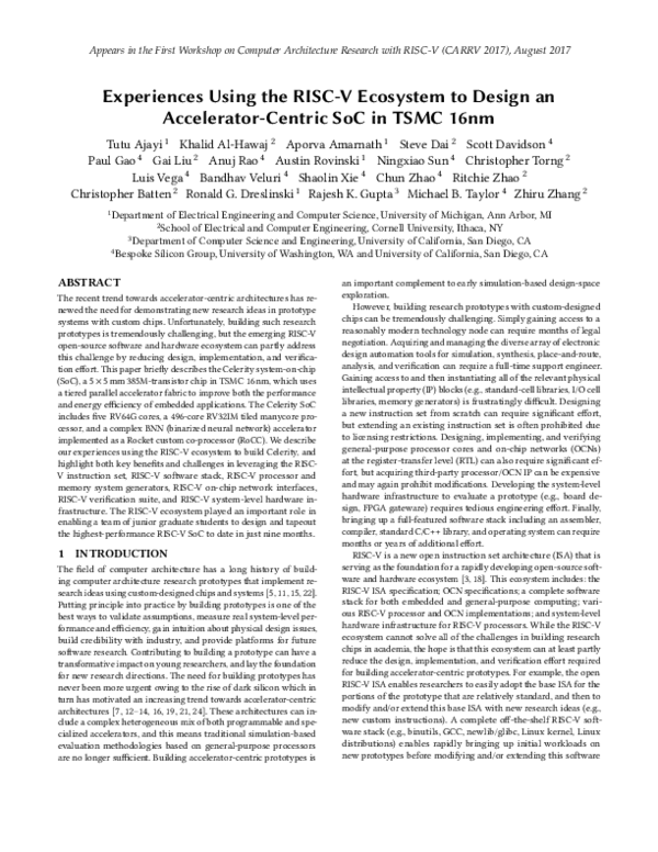 (PDF) Experiences Using the RISC-V Ecosystem to Design an Accelerator-Centric SoC in TSMC 16nm