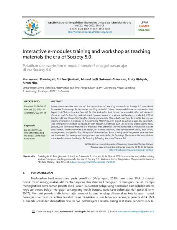 (PDF) Interactive e-modules training and workshop as teaching materials ...