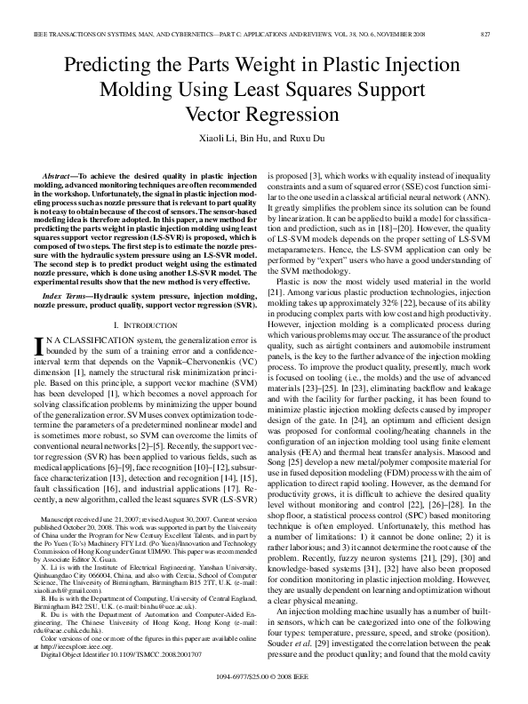 (PDF) Predicting the Parts Weight in Plastic Injection Molding Using ...