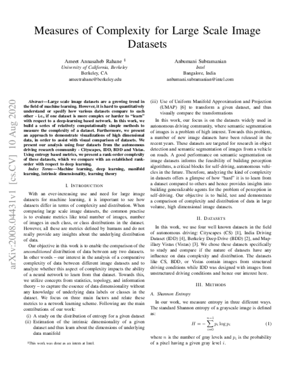 (PDF) Measures of Complexity for Large Scale Image Datasets
