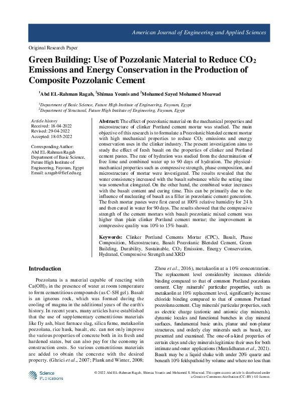 (PDF) Green Building: Use of Pozzolanic Material to Reduce CO2 ...
