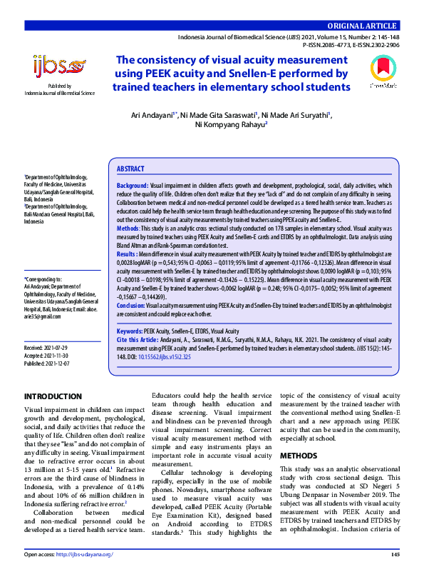 (PDF) The consistency of visual acuity measurement using PEEK acuity ...