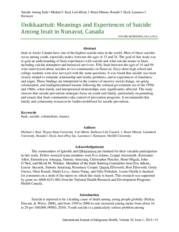 (PDF) Unikkaartuit: Meanings and Experiences of Suicide Among Inuit in ...