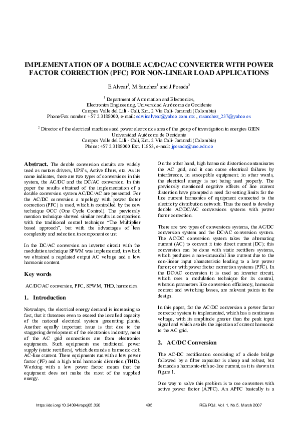 (PDF) Implementation of a double AC/DC/AC converter with power factor correction (pfc) for ...