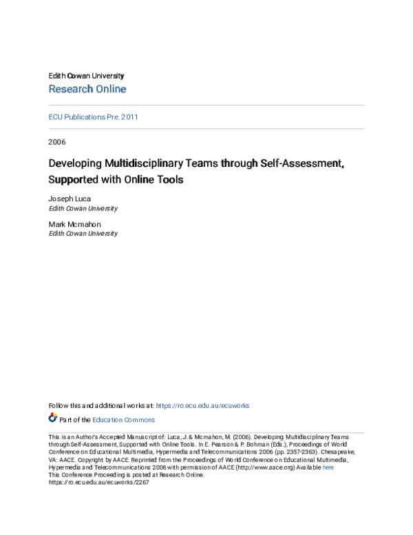(PDF) Developing multidisciplinary teams through self-assessment, supported with online tools