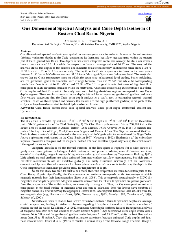(PDF) One Dimensional Spectral Analysis and Curie Depth Isotherm of ...