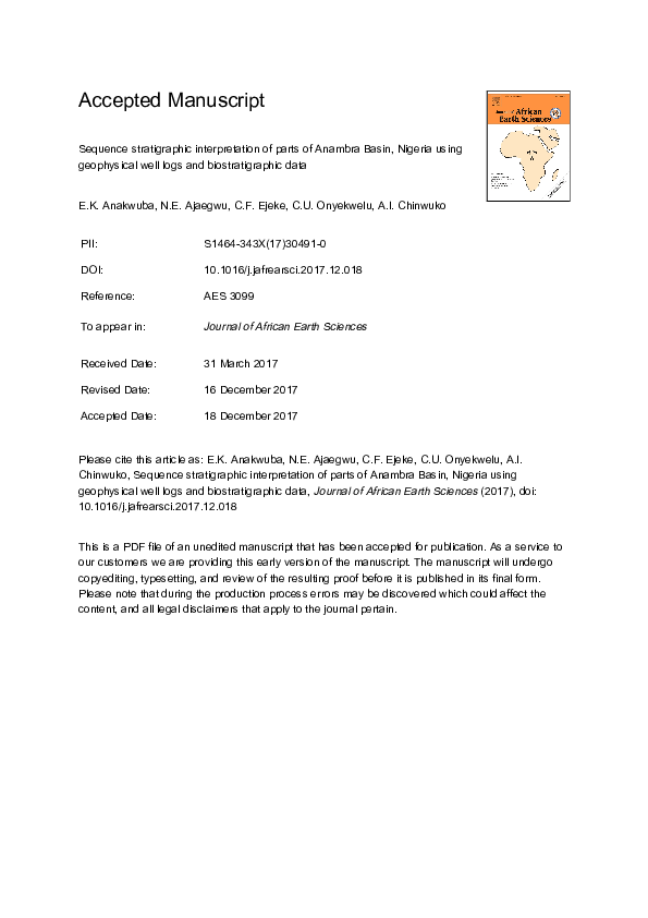 (PDF) Sequence stratigraphic interpretation of parts of Anambra Basin ...