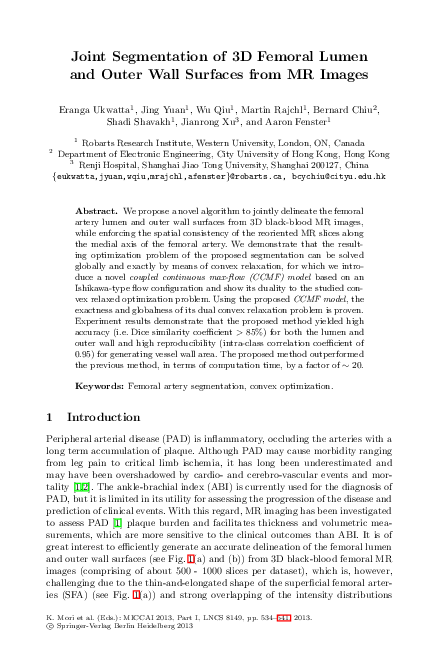 (PDF) Joint Segmentation of 3D Femoral Lumen and Outer Wall Surfaces from MR Images | Bernard ...