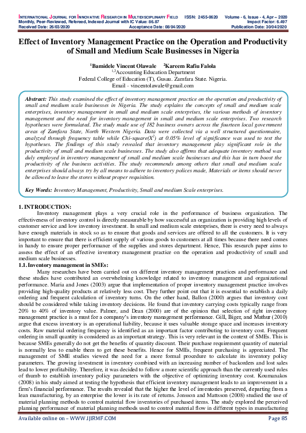 (PDF) Effect of Inventory Management Practice on the Operation and ...