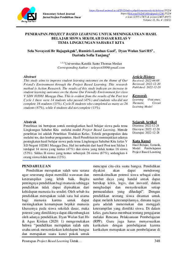 (PDF) Penerapan Project Based Learning Untuk Meningkatkan Hasil Belajar Siswa Sekolah Dasar ...