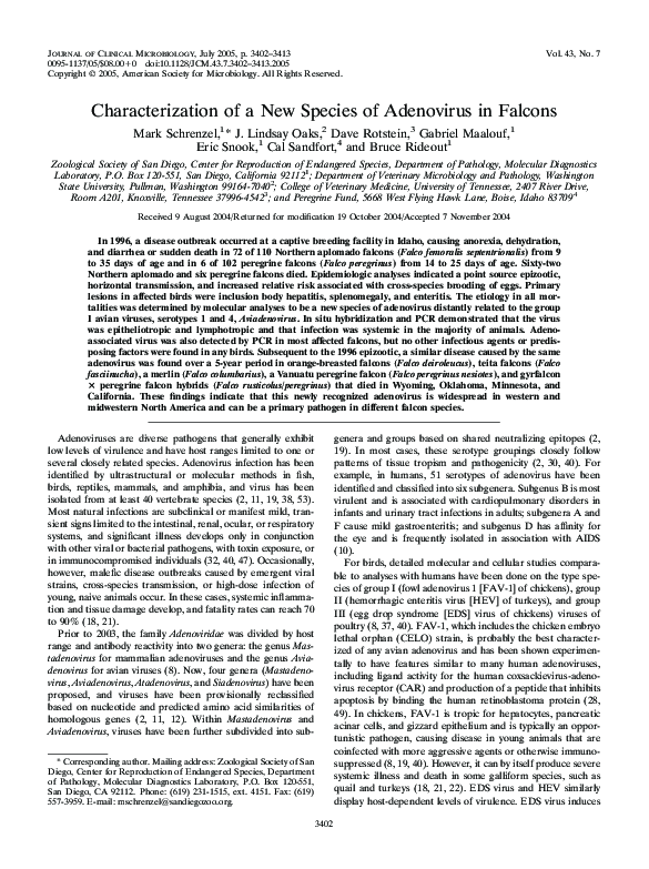 (PDF) Characterization of a New Species of Adenovirus in Falcons | Eric ...