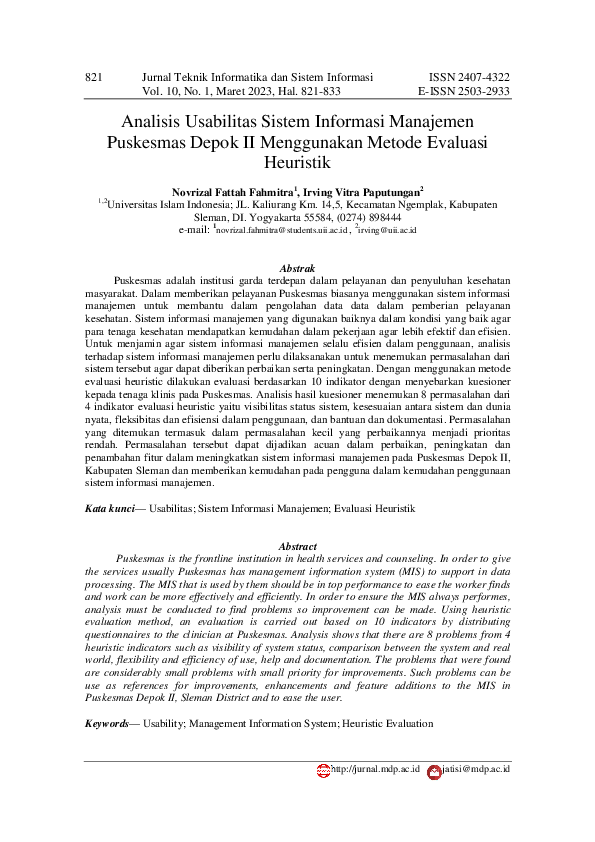 (PDF) Usability Analysis of Puskesmas Depok II Management Information ...
