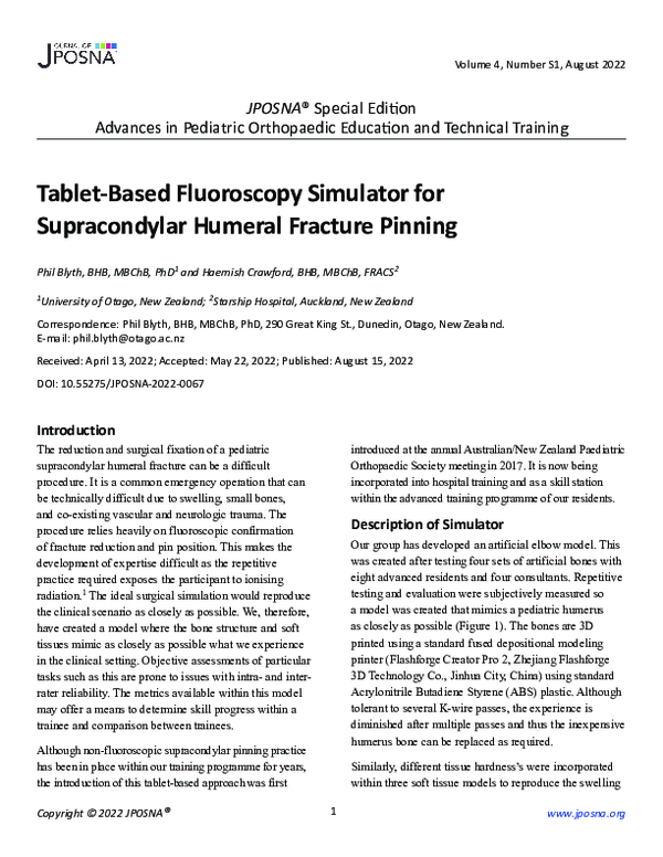 (PDF) Tablet-Based Fluoroscopy Simulator for Supracondylar Humeral ...