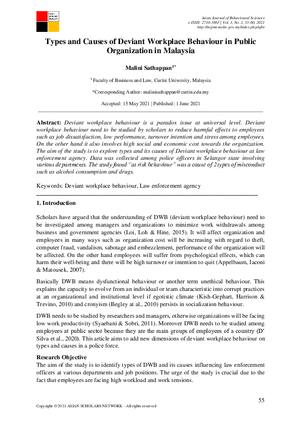 (PDF) Types and causes of deviant workplace behavior in public ...