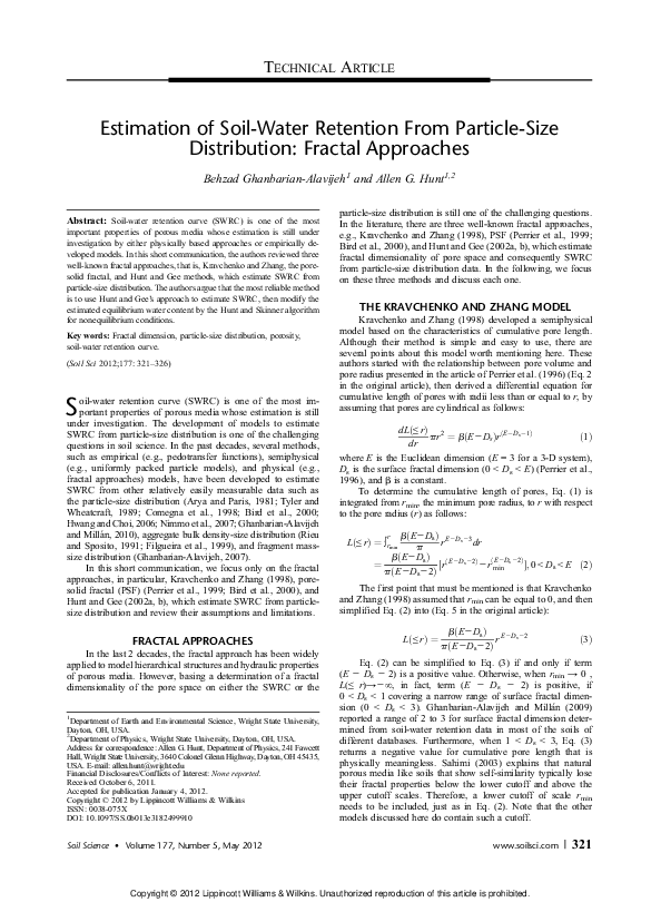 (PDF) Estimation of Soil-Water Retention From Particle-Size Distribution