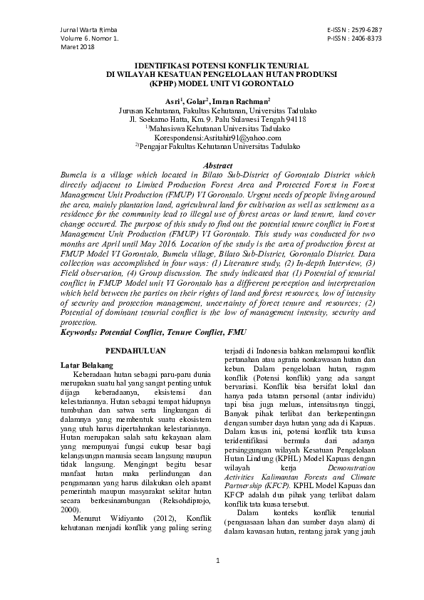(PDF) Identifikasi Potensi Konflik Tenurial DI Wilayah Kesatuan ...