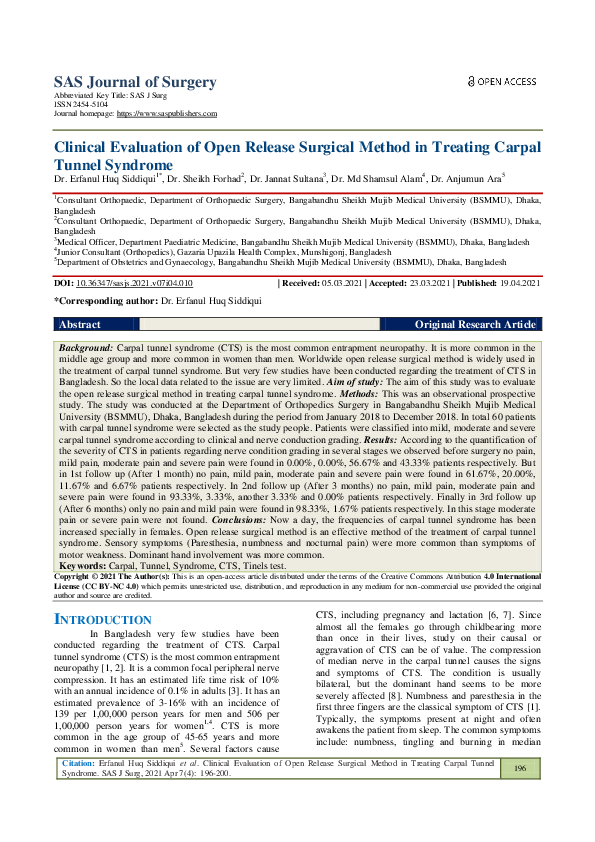 (PDF) Clinical Evaluation of Open Release Surgical Method in Treating ...