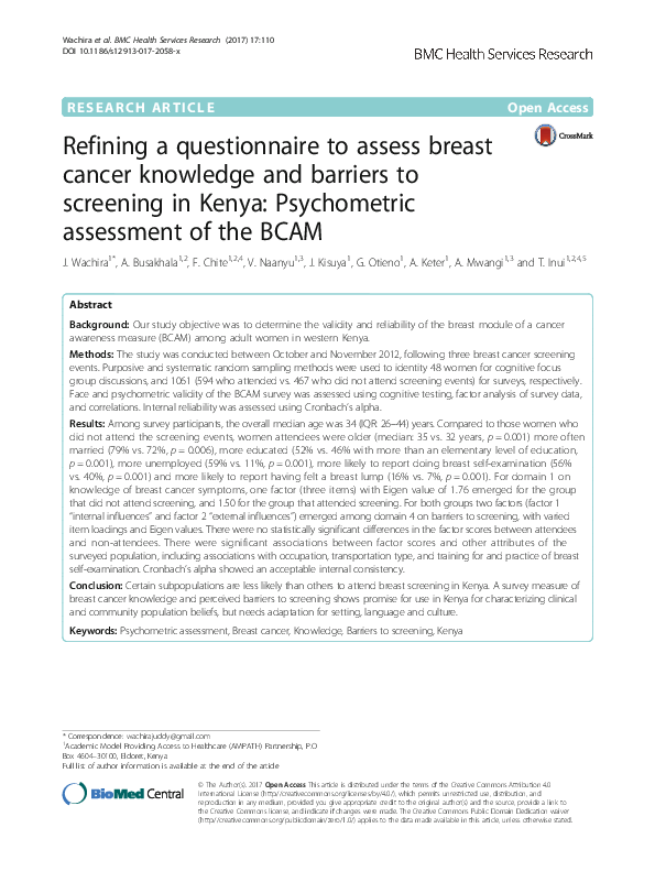 (PDF) Refining a questionnaire to assess breast cancer knowledge and ...