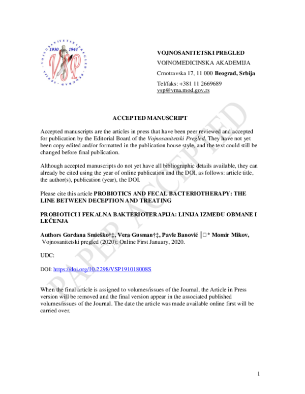 (PDF) Probiotics and fecal bacteriotherapy: The line between deception ...