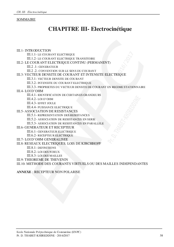 (PDF) Cours l'électrocinétique