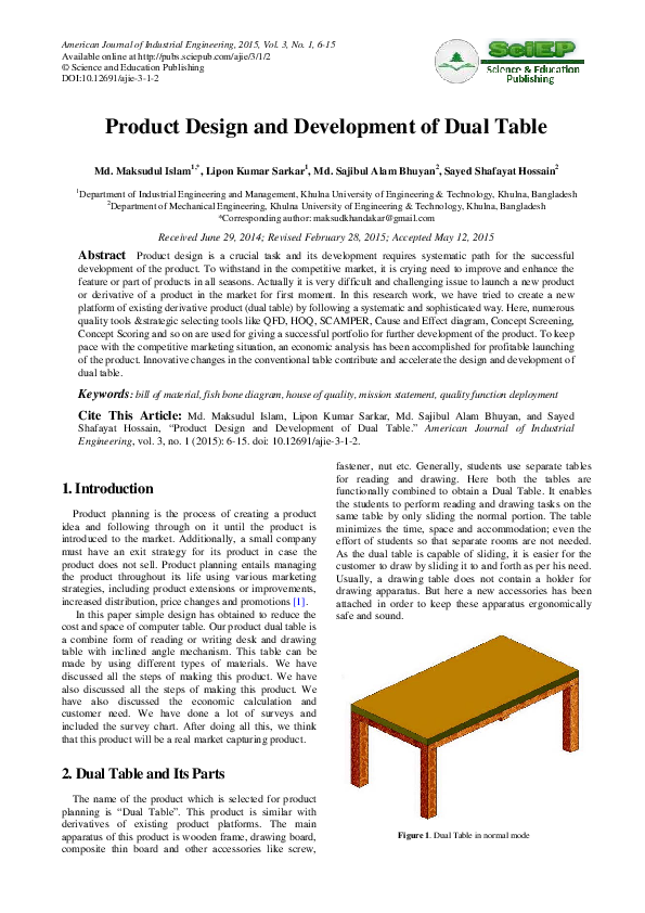 (PDF) Product Design and Development of Dual Table