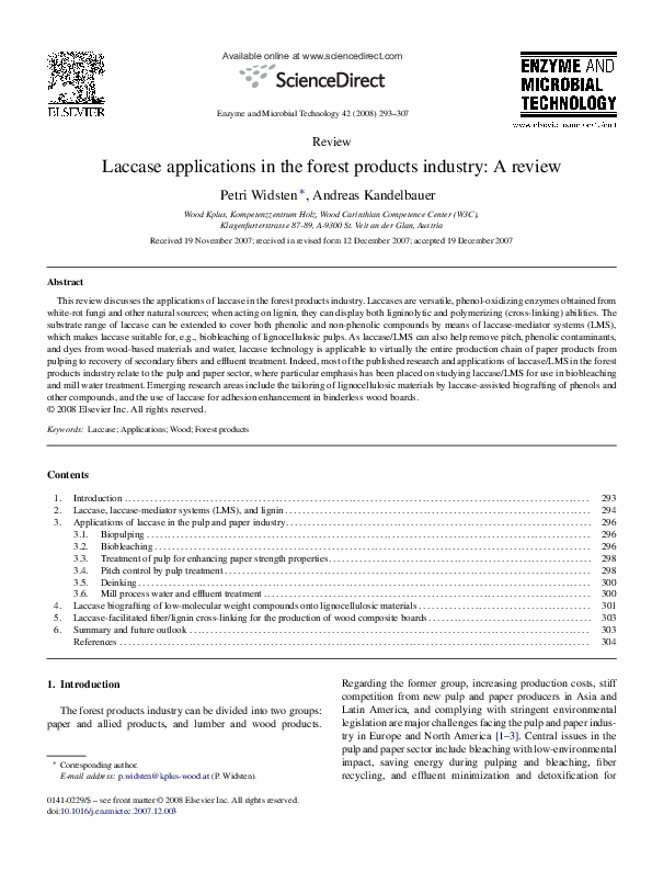 (PDF) Laccase applications in the forest products industry: A review