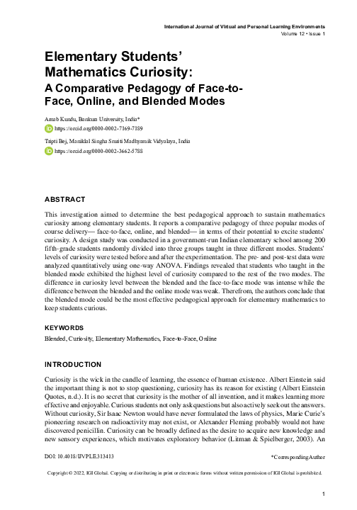 (PDF) Elementary Students' Mathematics Curiosity