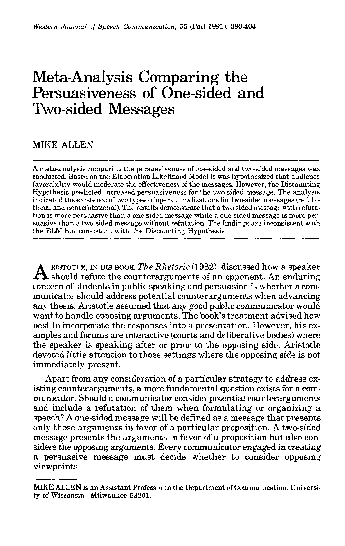 (PDF) Meta‐analysis comparing the persuasiveness of one‐sided and two ...