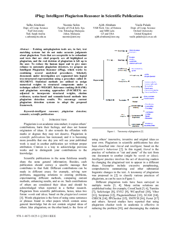 (PDF) iPlag: Intelligent Plagiarism Reasoner in scientific publications