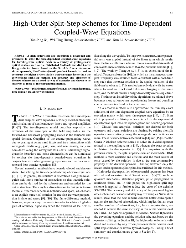 (PDF) High-Order Split-Step Schemes for Time-Dependent Coupled-Wave ...