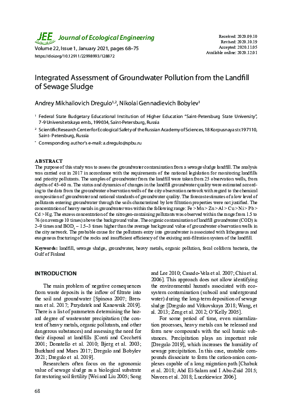 (PDF) Integrated Assessment of Groundwater Pollution from the Landfill ...