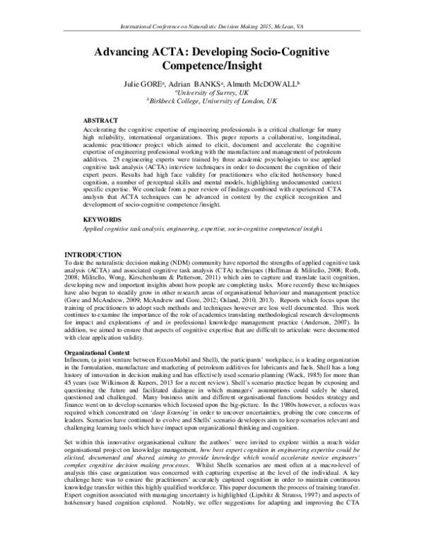 (PDF) Advancing ACTA: Developing Socio-Cognitive Competence/Insight