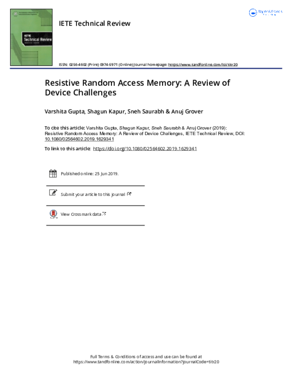(PDF) Resistive Random Access Memory: A Review of Device Challenges