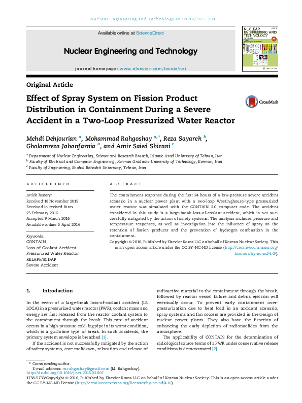 (PDF) Effect of Spray System on Fission Product Distribution in ...