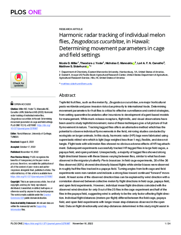 (PDF) Harmonic radar tracking of individual melon flies, Zeugodacus ...