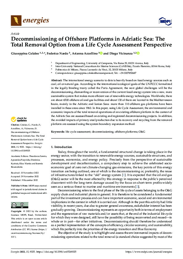(PDF) Decommissioning of Offshore Platforms in Adriatic Sea: The Total ...