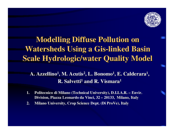 (PDF) Modelling Diffuse Pollution On Watersheds Using A GIS-Linked Basin Scale Hydrologic/Water ...