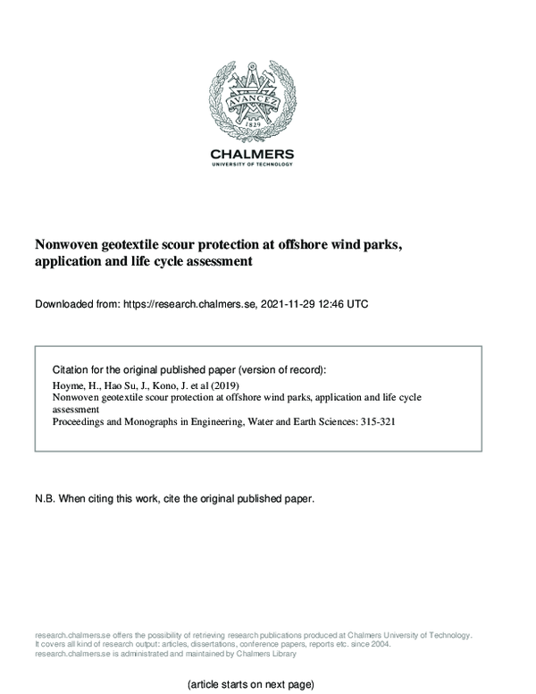 (PDF) Nonwoven geotextile scour protection at offshore wind parks ...