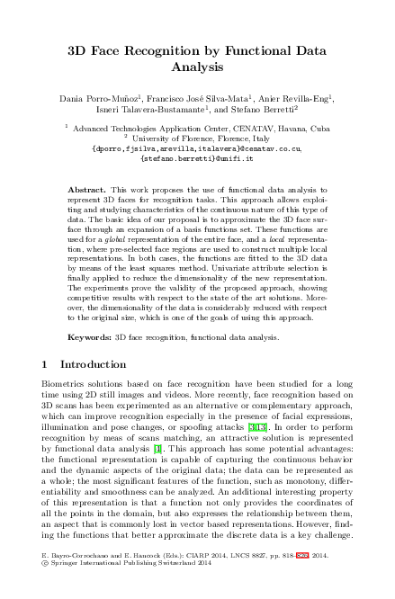 Pdf 3d Face Recognition By Functional Data Analysis