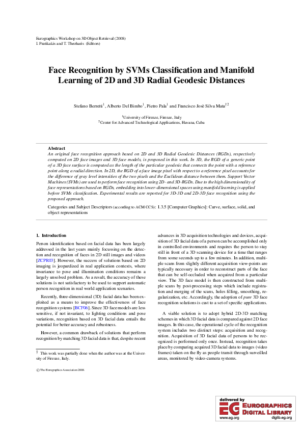 (PDF) Face Recognition by SVMs Classification and Manifold Learning of 2D and 3D Radial Geodesic ...