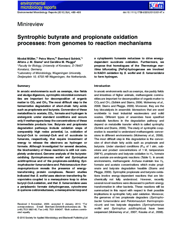 (PDF) Syntrophic butyrate and propionate oxidation processes: from ...