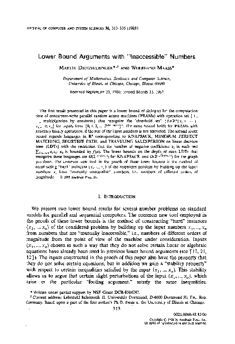 (PDF) Lower bound arguments with “Inaccessible” numbers