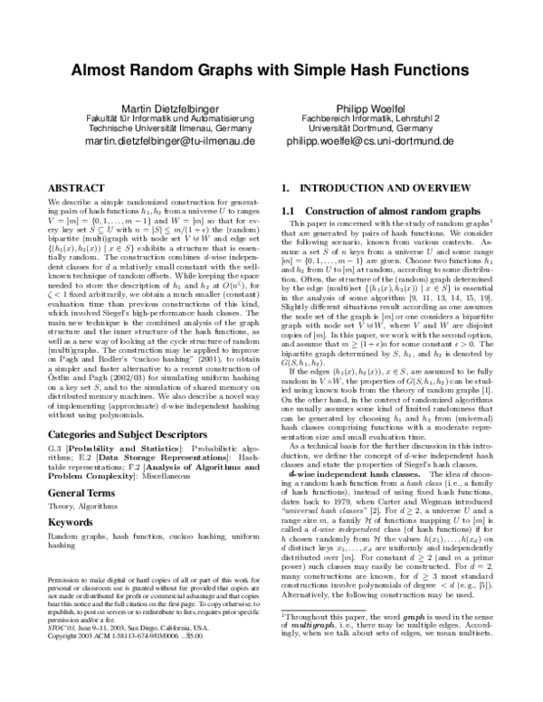 (PDF) Almost random graphs with simple hash functions