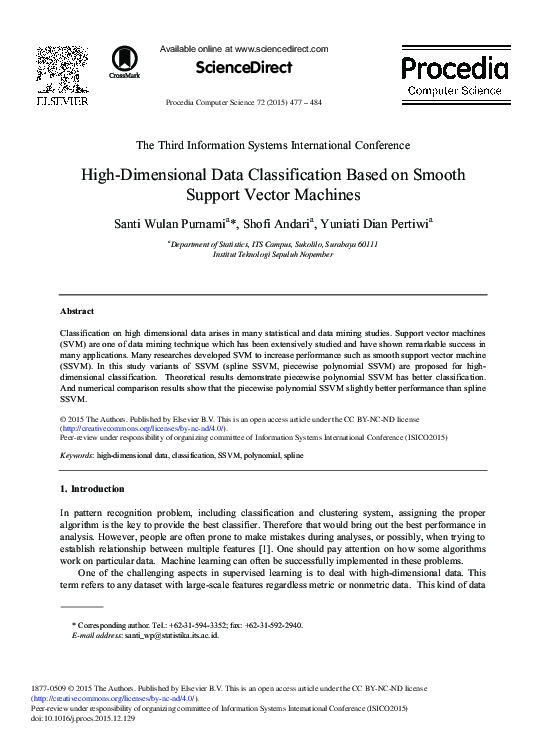 (PDF) High-Dimensional Data Classification Based on Smooth Support Vector Machines